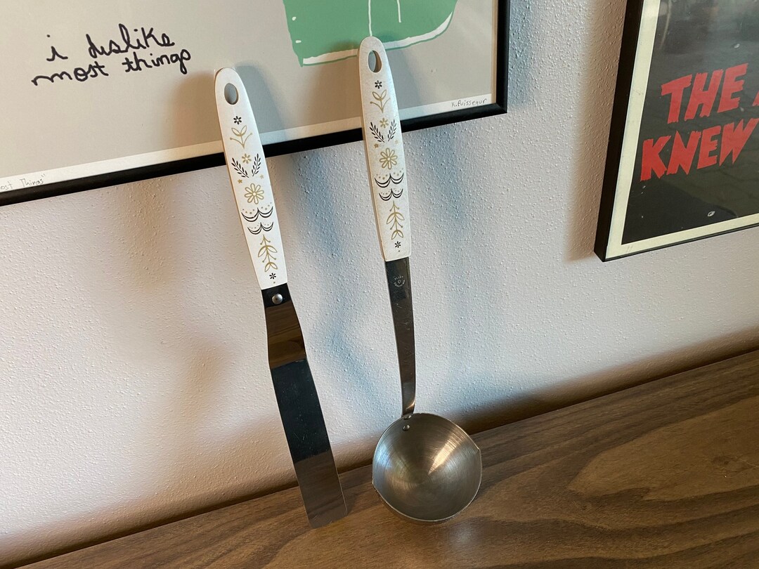 Flint Wheat Pattern Ladle and Spatula | Mid Century Serving Utensils - Etsy