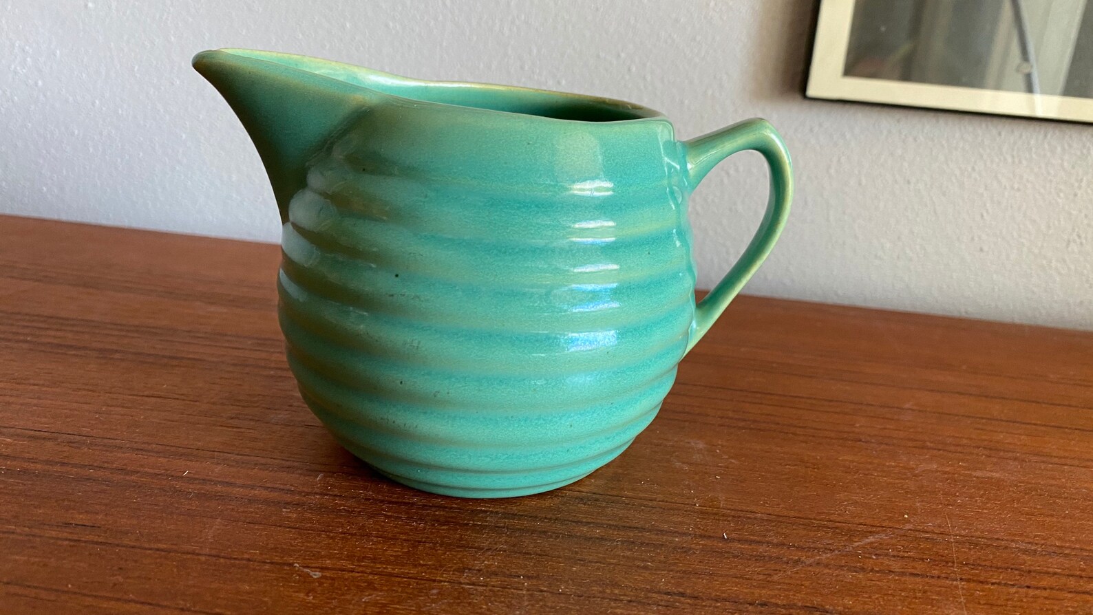 Bauer ceramic pitcher turquoise creamer striped | Etsy