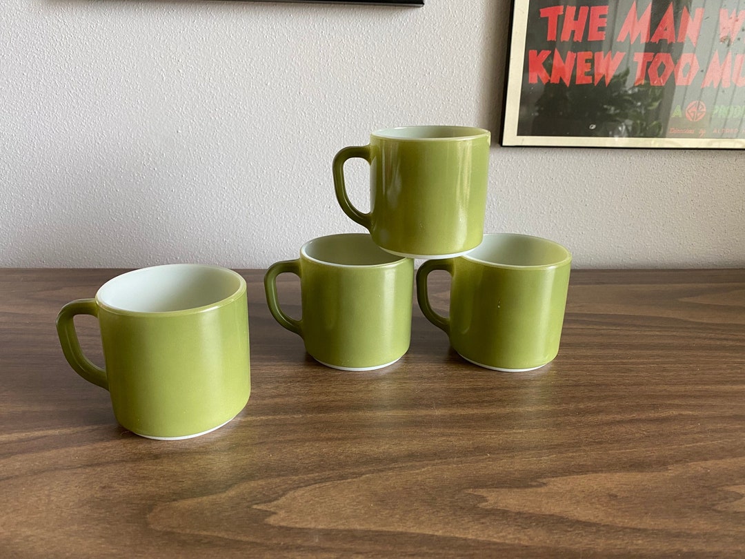 Federal Mugs Set of 4 | Avocado Green Milk Glass - Etsy