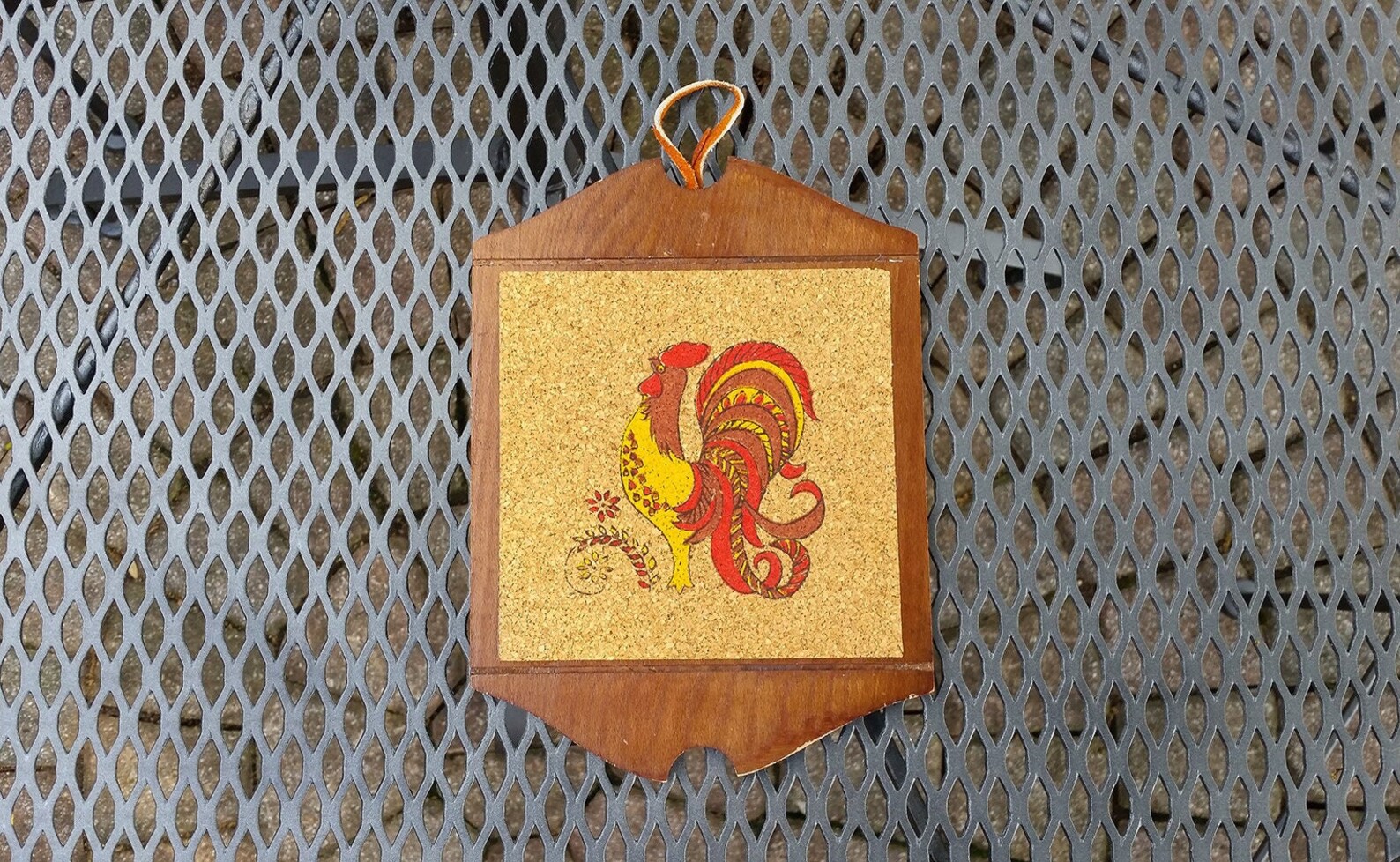 Rooster Wall Plaque Cork & Wood Mid Century Chicken Farm - Etsy