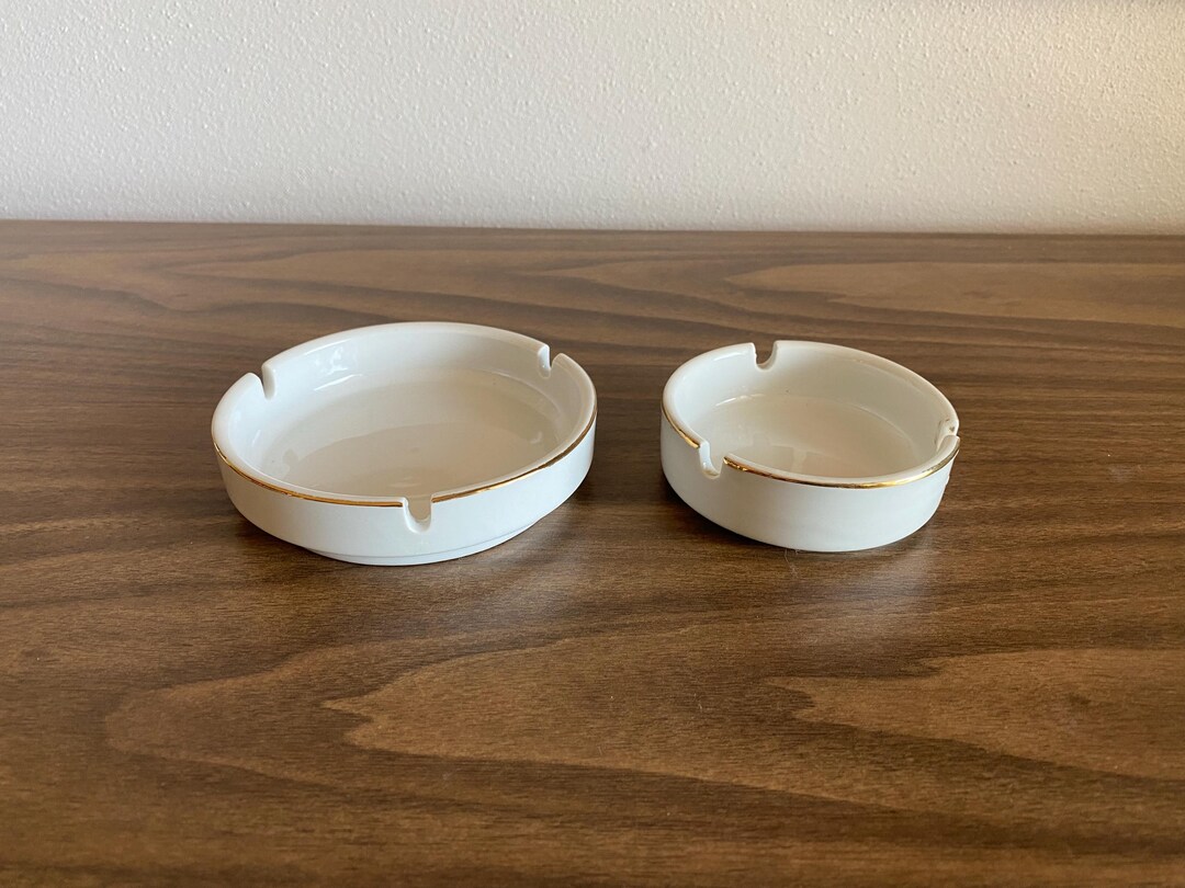 Two Ceramic Ashtrays White With Gold Trim - Etsy