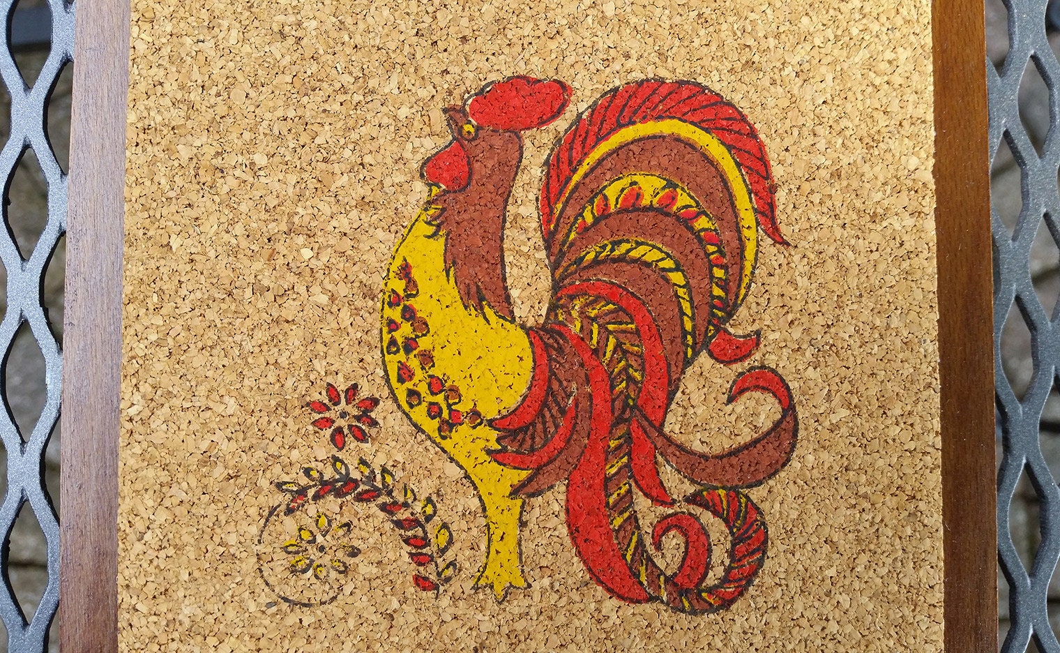 Rooster Wall Plaque Cork & Wood Mid Century Chicken Farm - Etsy