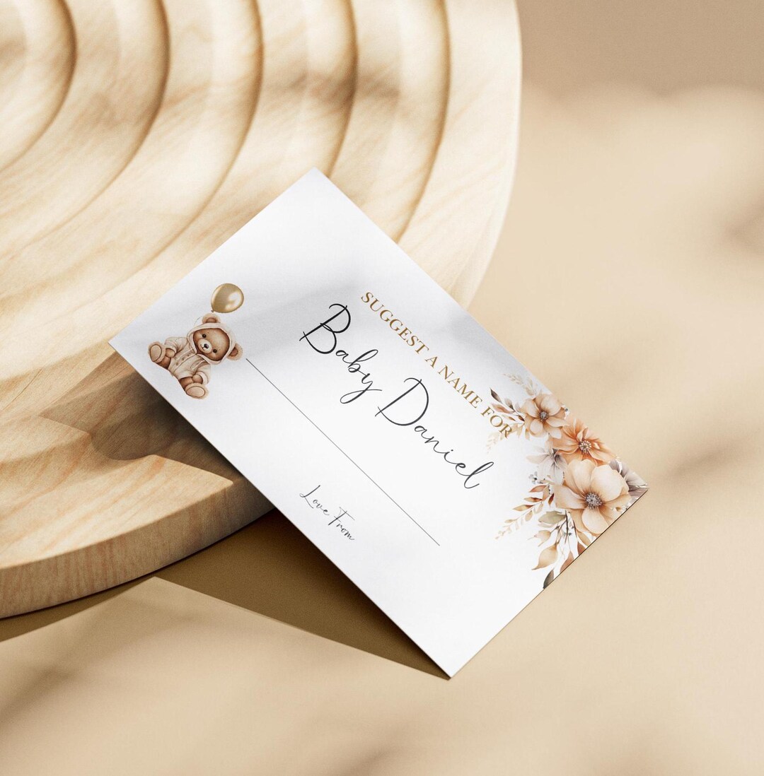 Baby Shower Name Suggestion Cards, Baby Shower Game, Neutral Teddy Bear ...