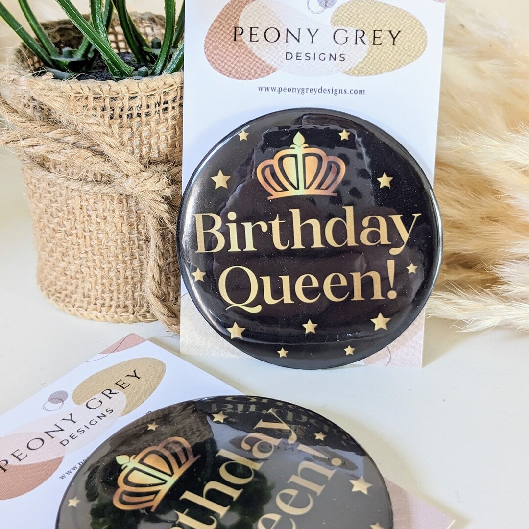 Birthday Queen Badge Gold Badge Queen Badge Black and Gold - Etsy UK