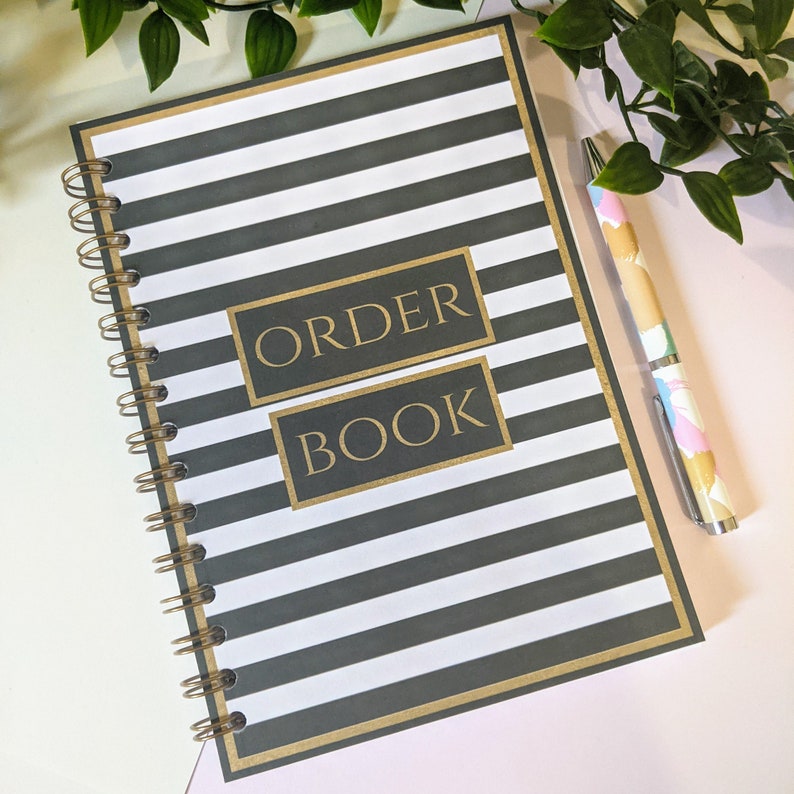 Order Book, A5 Small Business, Black & Gold Order Book, Spiral Order ...