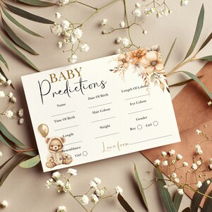 Baby Shower Prediction Cards, Baby Shower Game, Neutral Teddy Bear ...