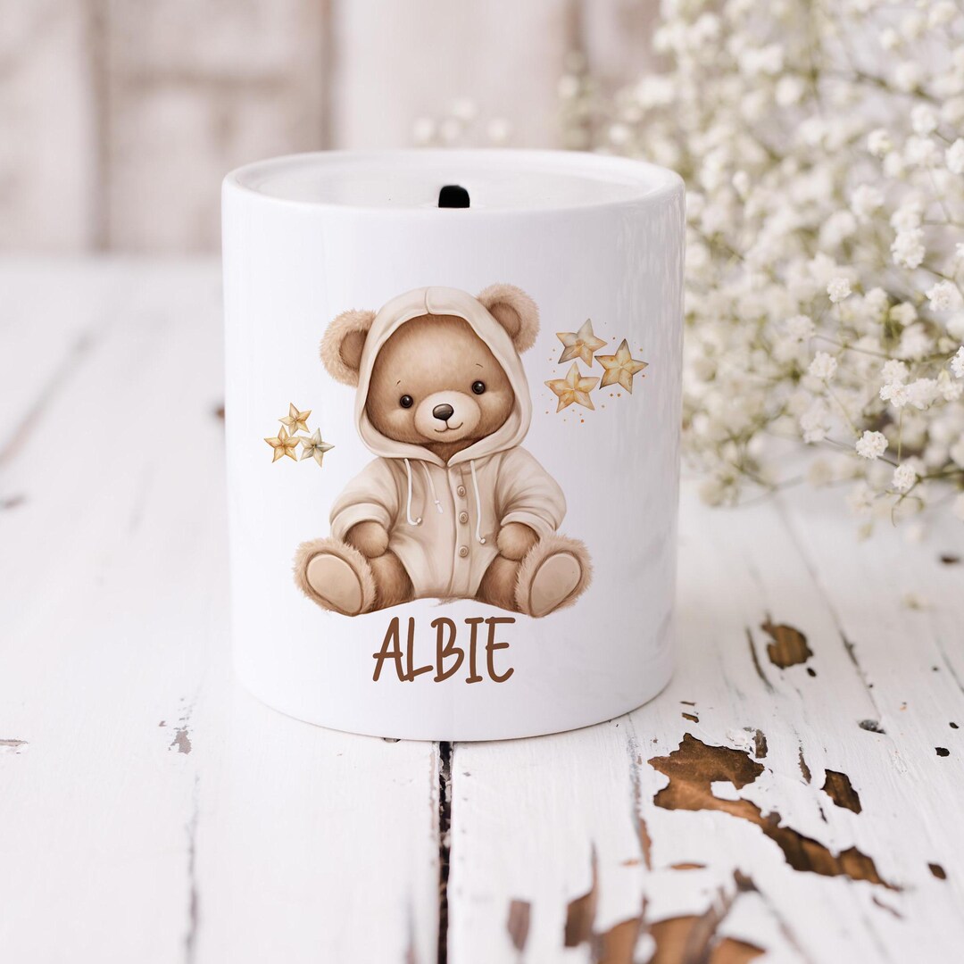 Personalised Teddy Bear Money Box, Bear Money Box, Granddaughter ...