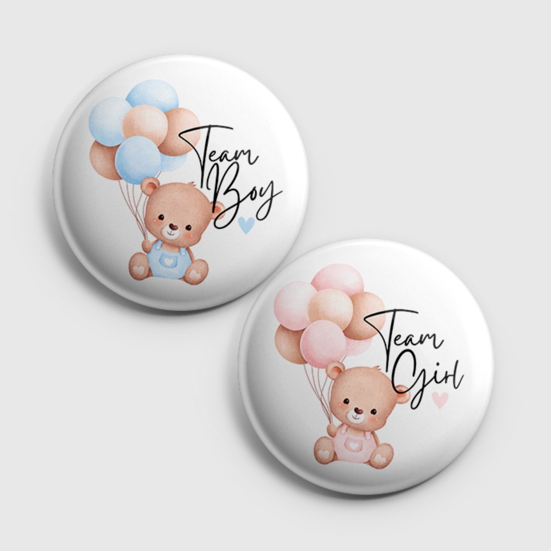 Team Boy Team Girl Badges, Gender Reveal Badge, Baby Shower, Set of 12 ...