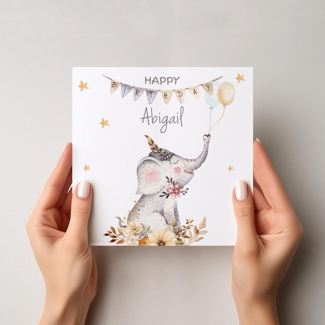 Elephant Birthday Card, Elephant Card, Birthday Card, Celebration ...