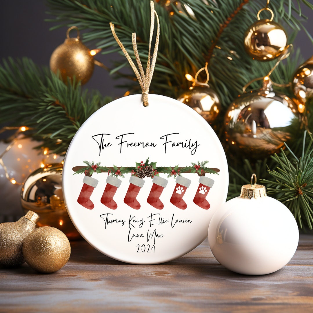 Personalised Christmas Stocking Decoration, Family Christmas Tree ...