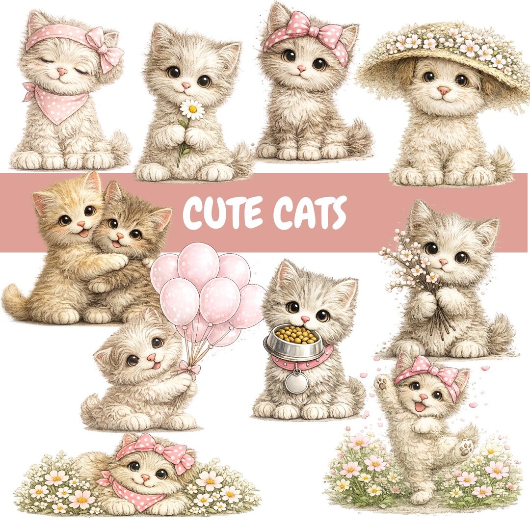Cute Cats PNG Bundle – Adorable Kitten Clipart, Kawaii Cat ...