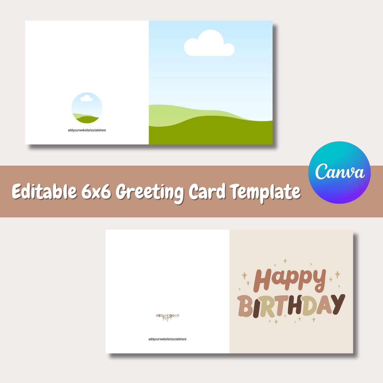 6x6 Inch Square Card Canva Template, Editable Printable Greeting Card ...
