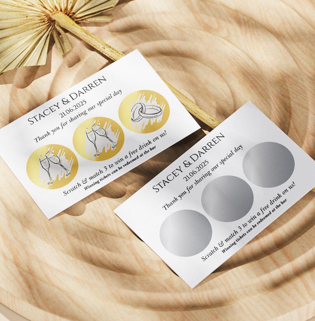 Wedding Scratch Card, Custom Scratch Card, Wedding Favours, Drink Token ...