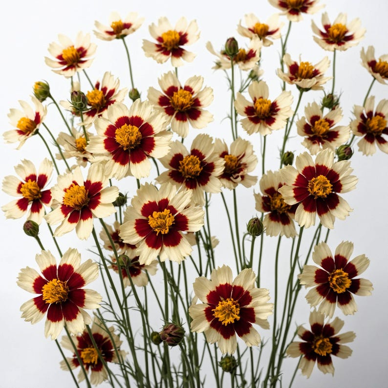 30 INCREDIBLE SWIRL COREOPSIS White & Burgundy Red Tickseed Flower ...