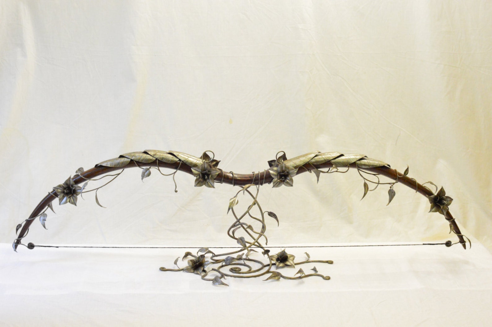 Handcarved Longbow, Wrapped in Steel Vines and Flowers Sculpture REMAKE ...