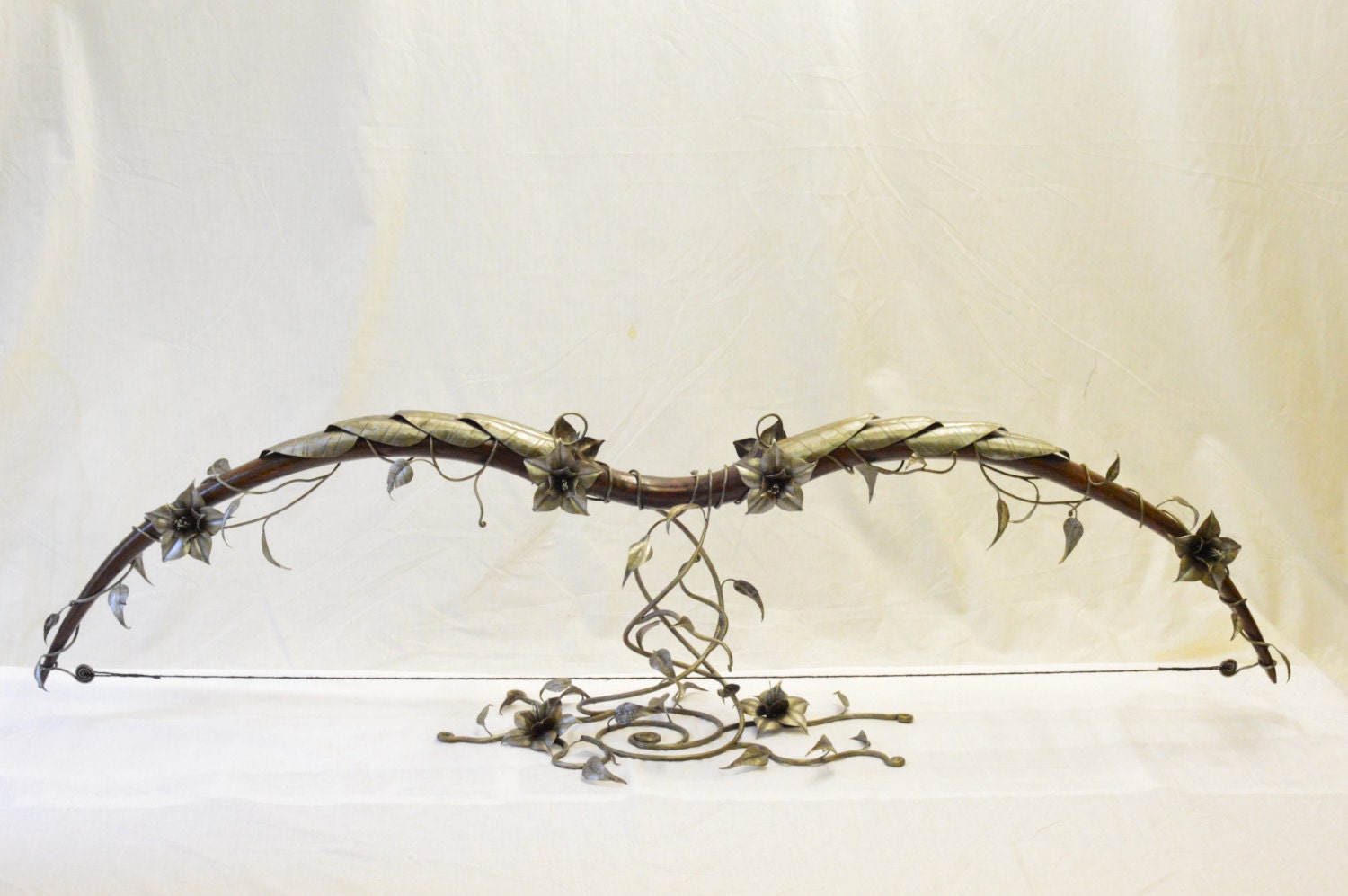 Handcarved Longbow Wrapped in Steel Vines and Flowers REMAKE. - Etsy UK