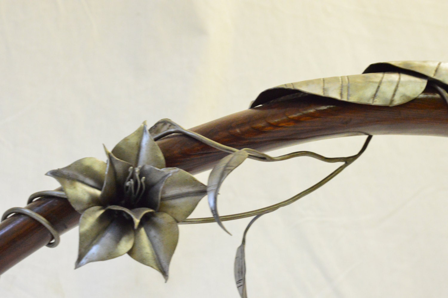 Handcarved Longbow Wrapped in Steel Vines and Flowers REMAKE. - Etsy UK