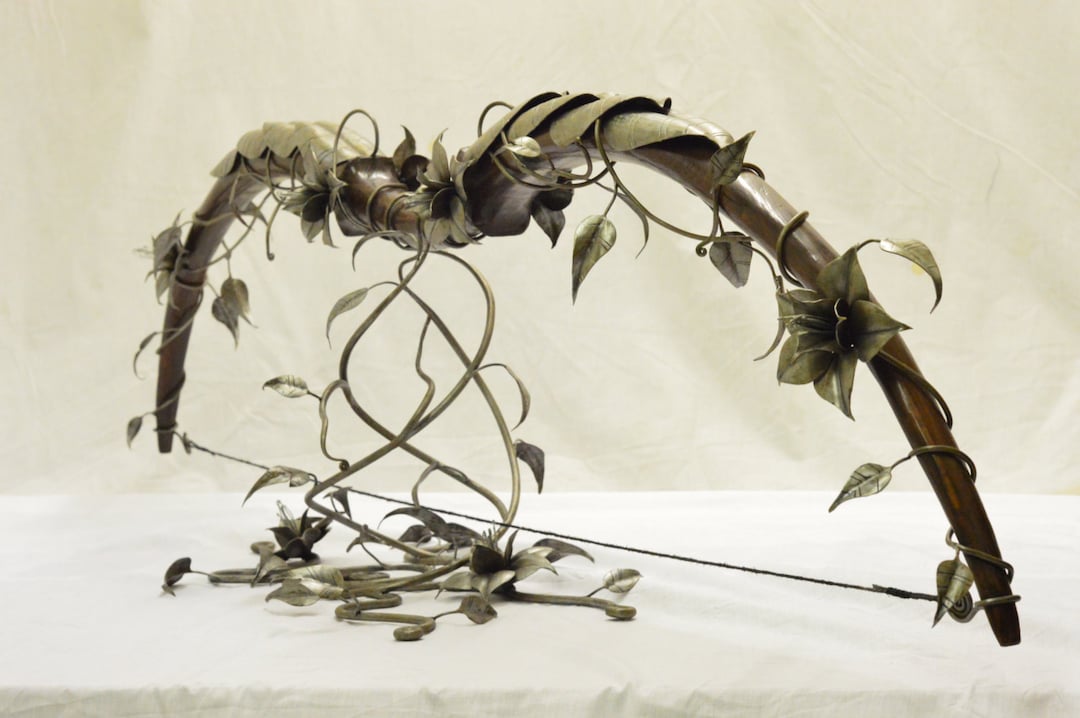 Handcarved Longbow, Wrapped in Steel Vines and Flowers Sculpture REMAKE ...