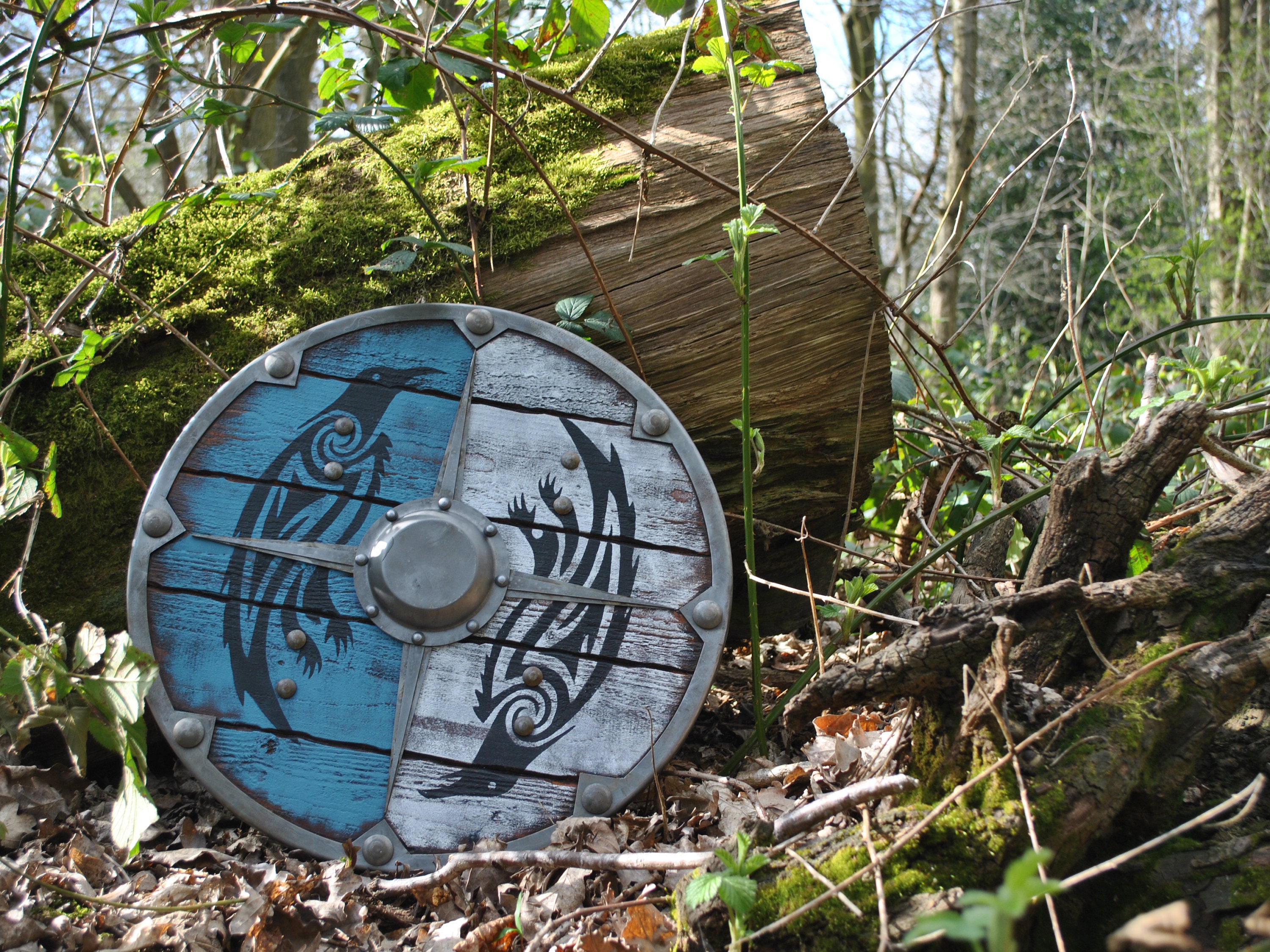 Steel and Wood Valhalla Two Raven Design Viking Light Shield Replica - Etsy