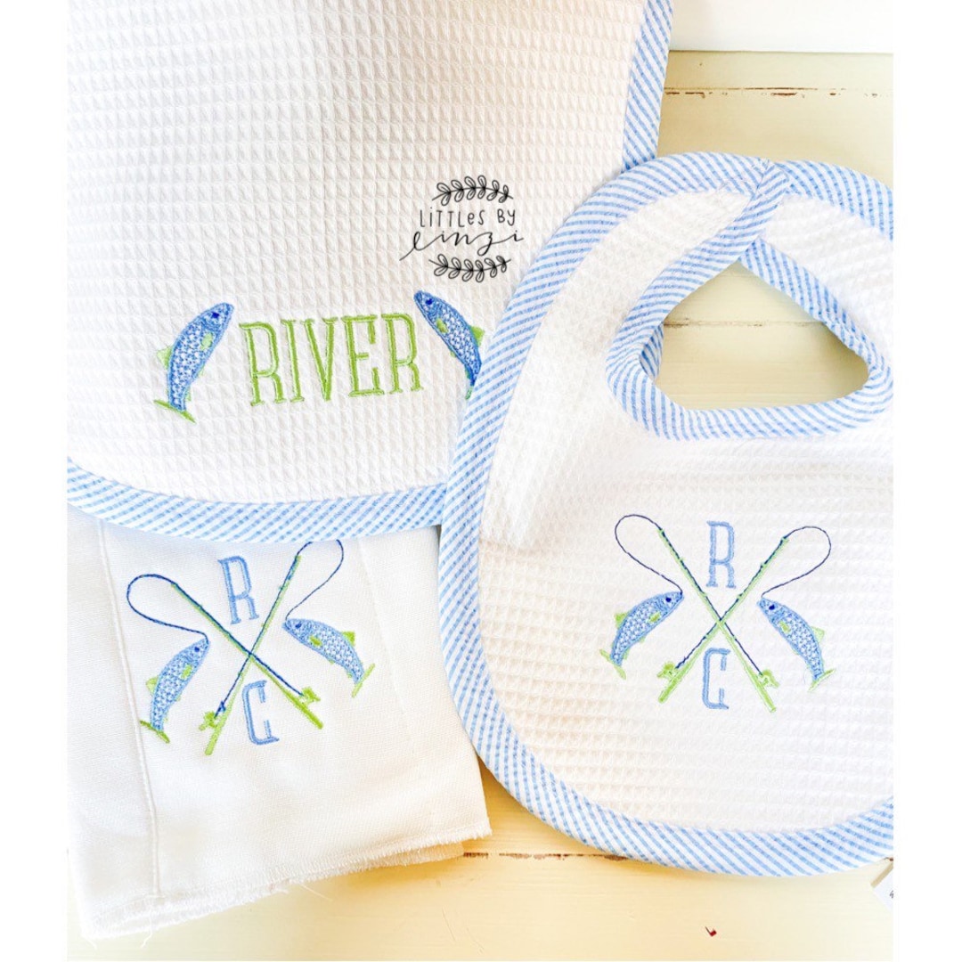 Fishing Bib & Burp Cloth Set Baby Shower Gift Monogrammed Bib ...