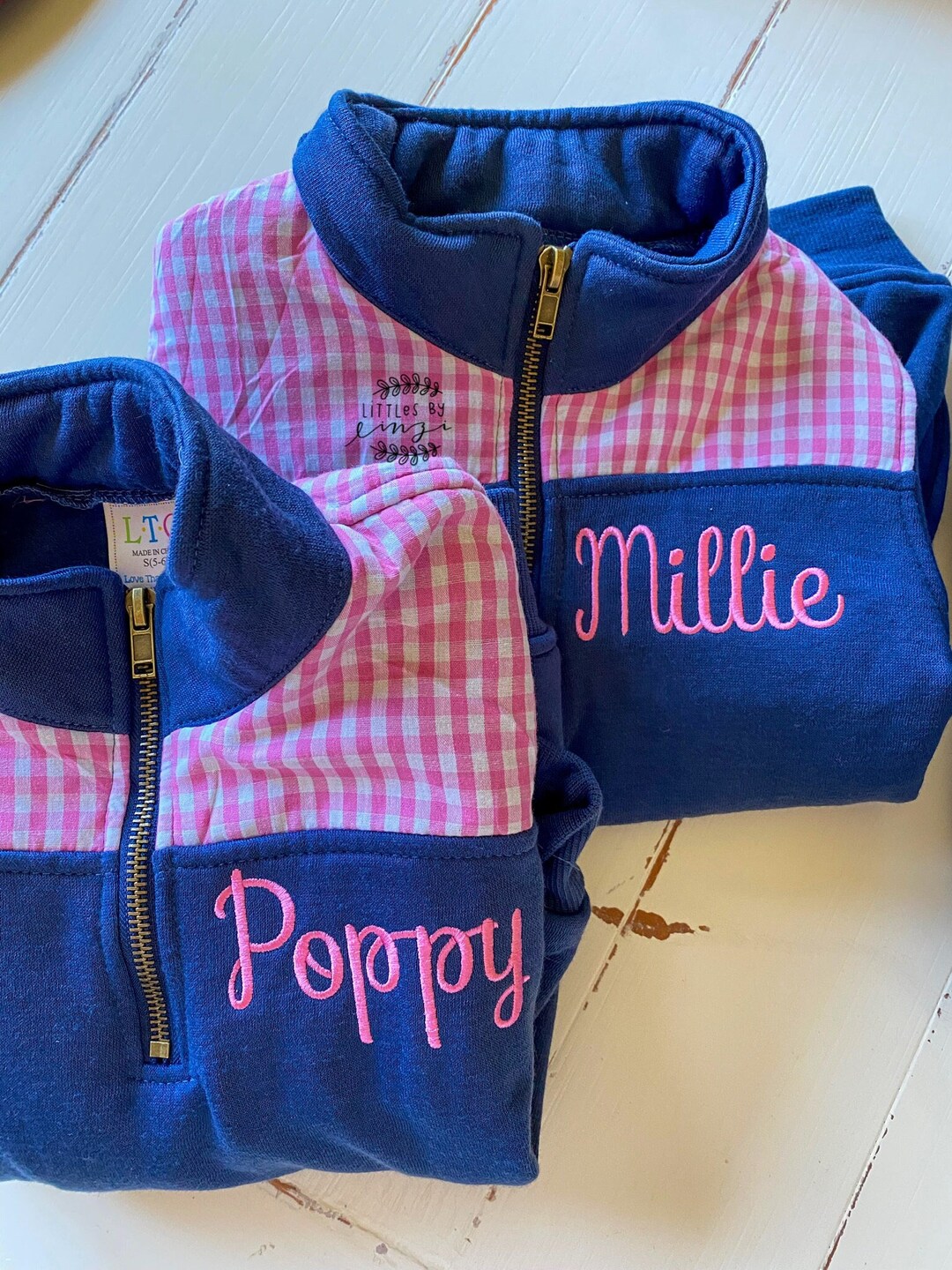 Kids Monogram Gingham Jacket - Monogram Embroidery Pullover ...