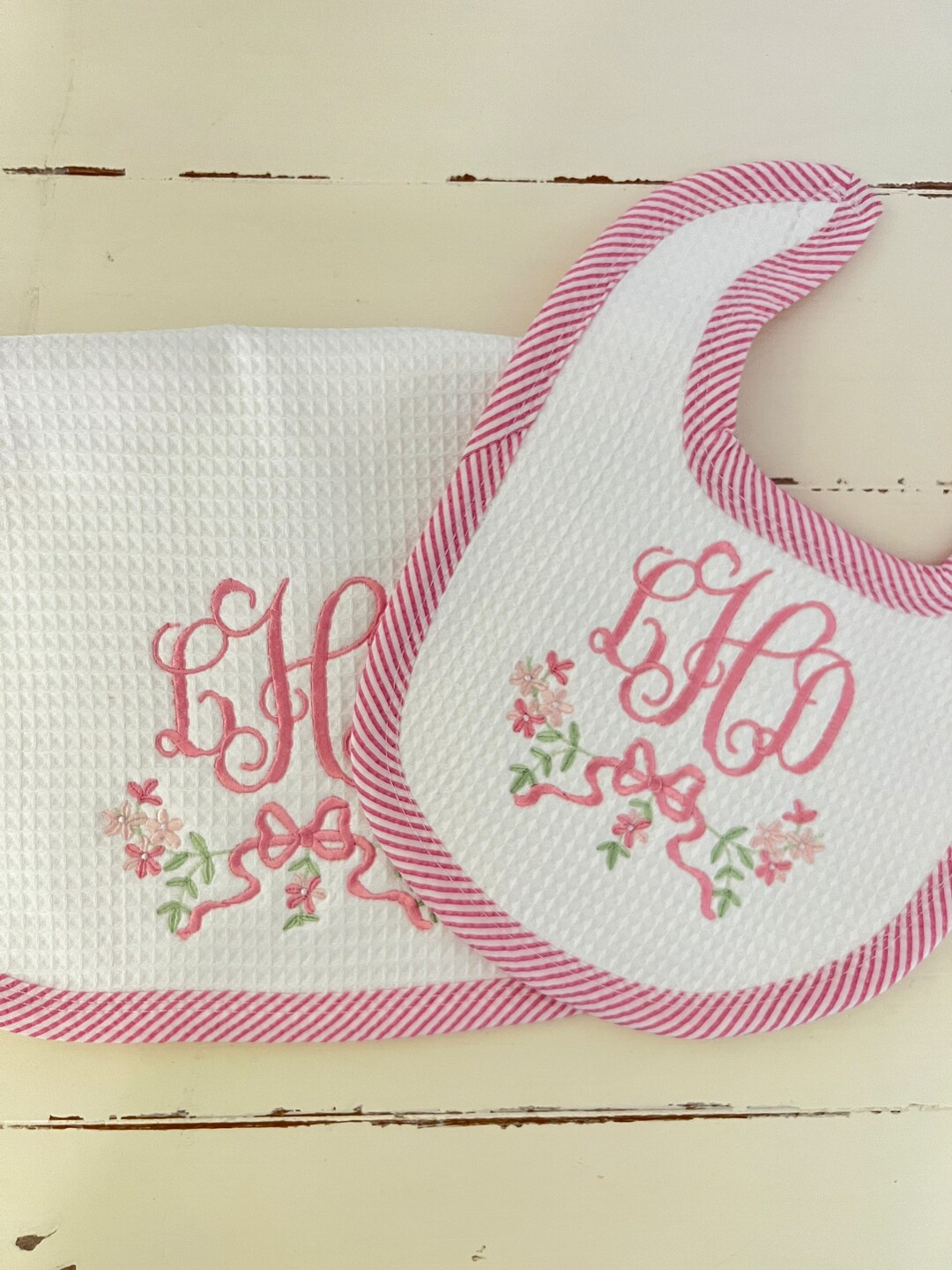 Baby Girl Monogram Burp Cloth Set - Baby Shower Gift - Monogrammed Bib ...