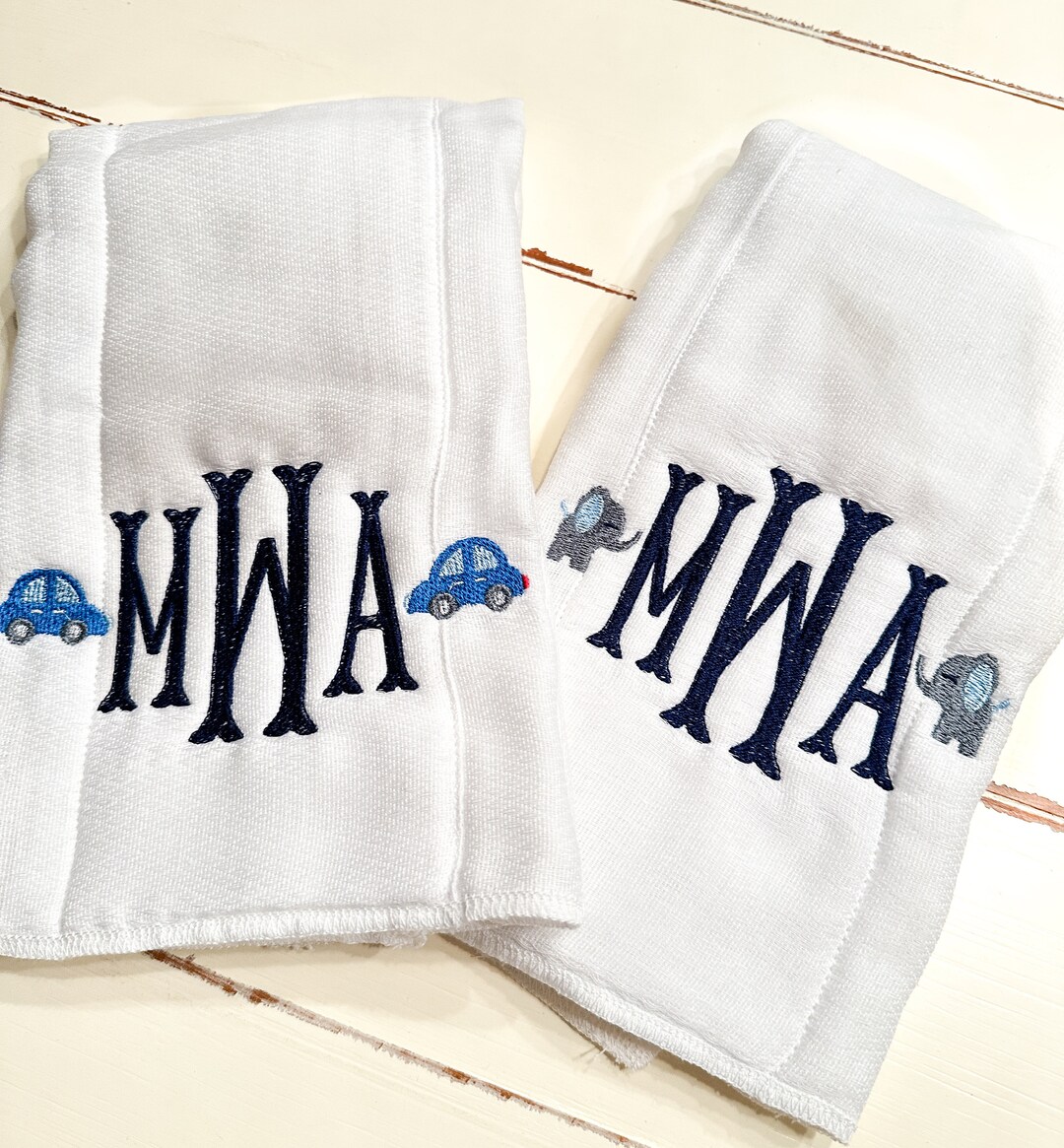 Baby Boy Elephant Car Burp Cloth Set Monogrammed Burp Cloth Set New ...