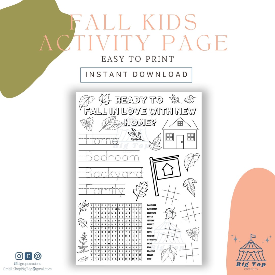 Open House Fall Kids Activity Page Realtor Open House Coloring Page ...