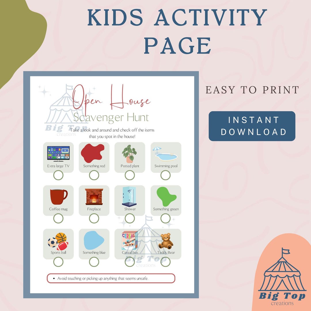 Realtor Open House Scavenger Hunt Activity Sheet Digital Download ...