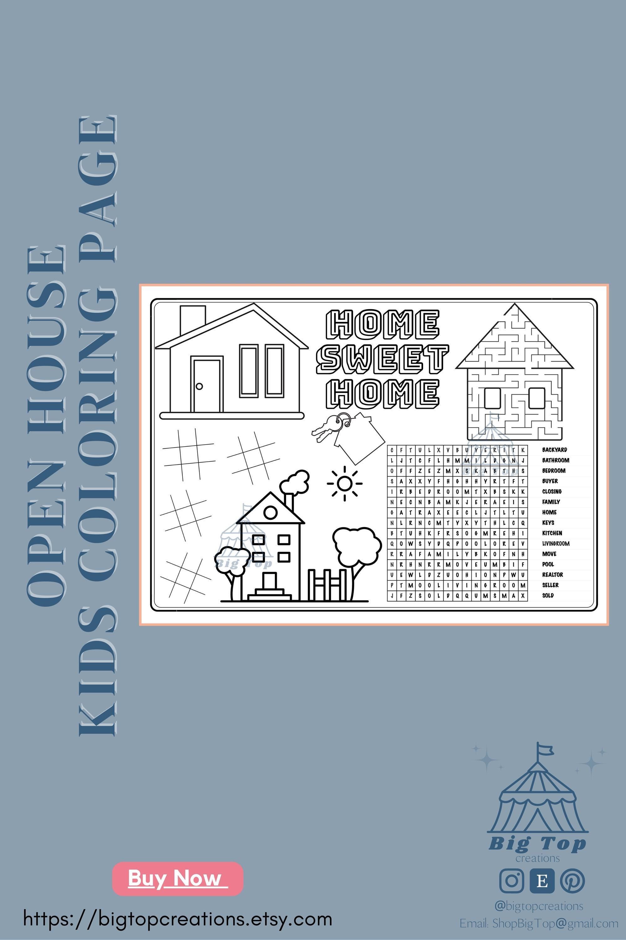 Realtor Coloring Page Open House Kids Activity Printable Digital ...