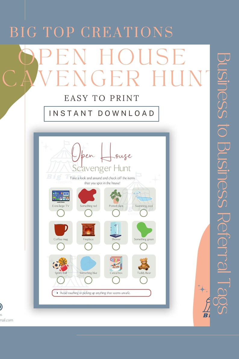 Realtor Open House Scavenger Hunt Activity Sheet Digital Download ...