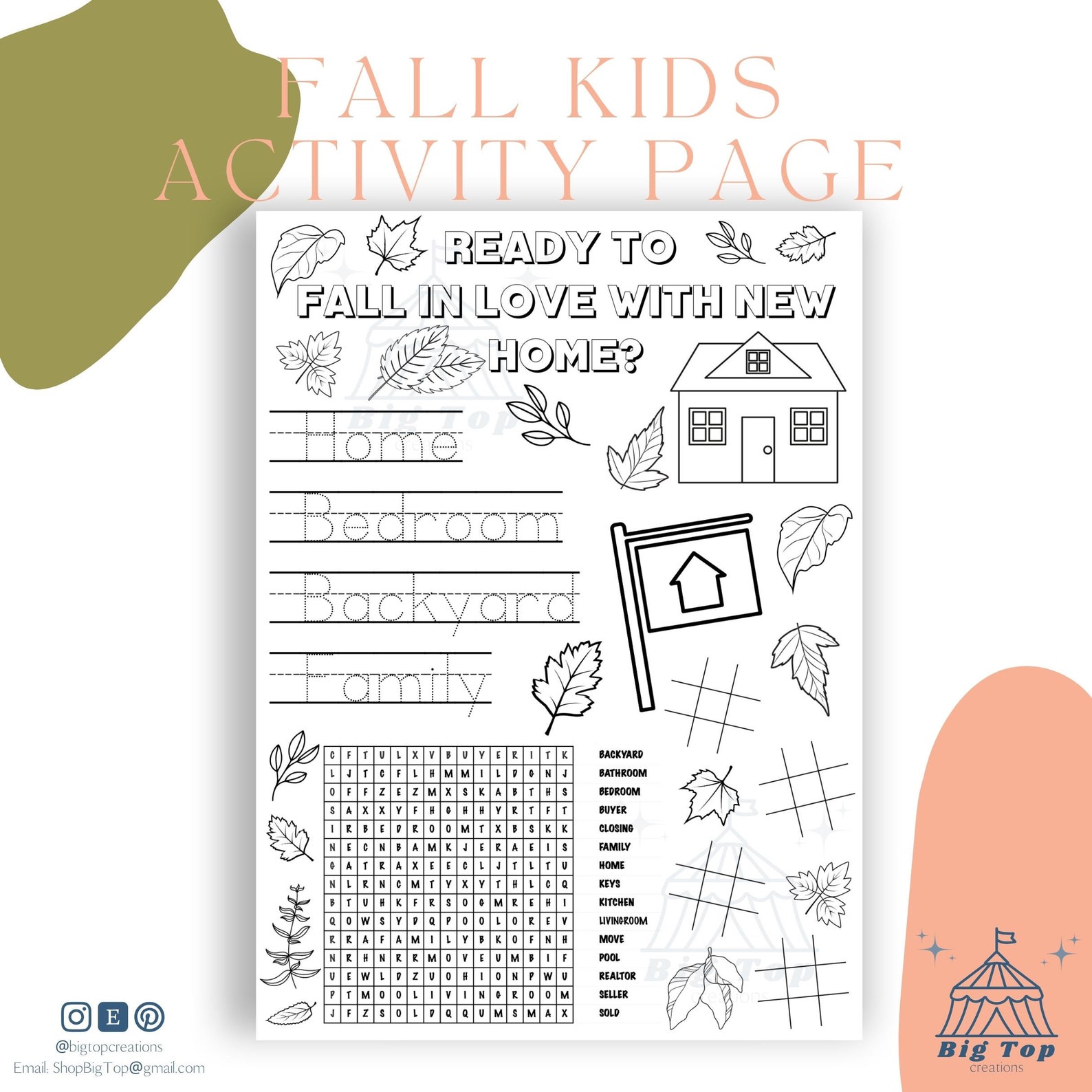Open House Fall Kids Activity Page Realtor Open House Coloring - Etsy