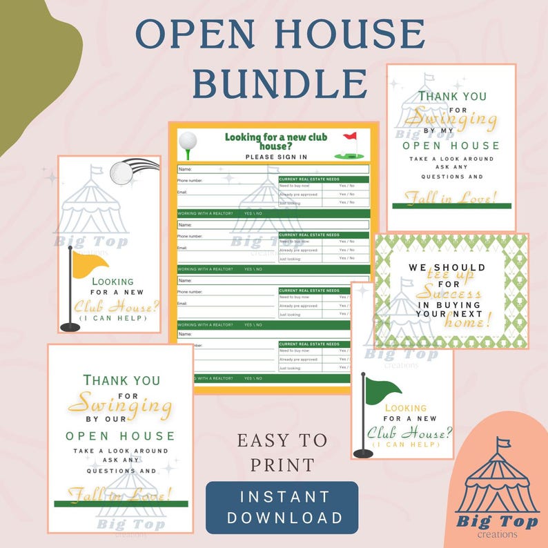 Open House Golf Theme Sign in Sheet Welcome Package Giveaway Real ...