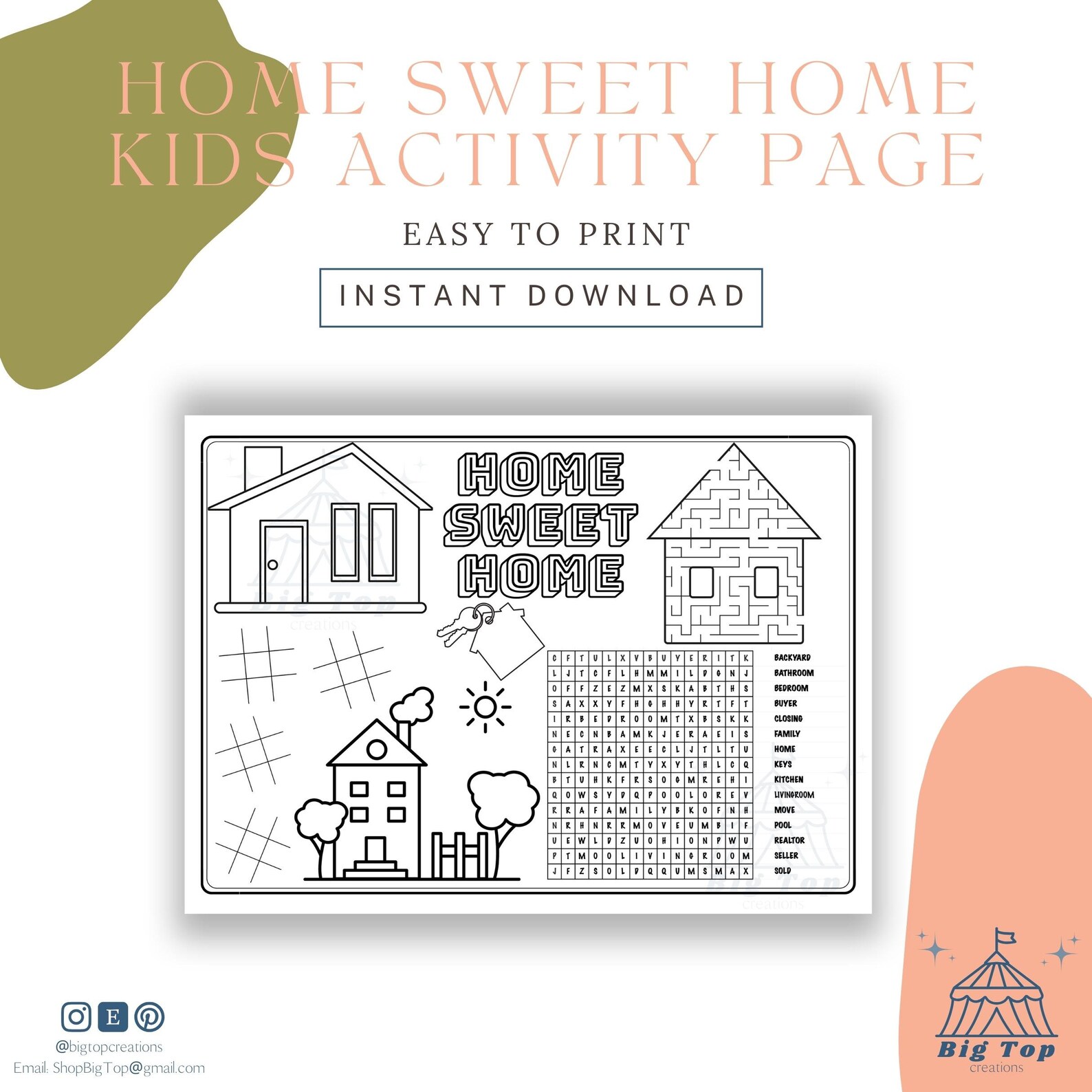 Open House Kids Coloring Page Digital Download Home Sweet Home Realtor ...