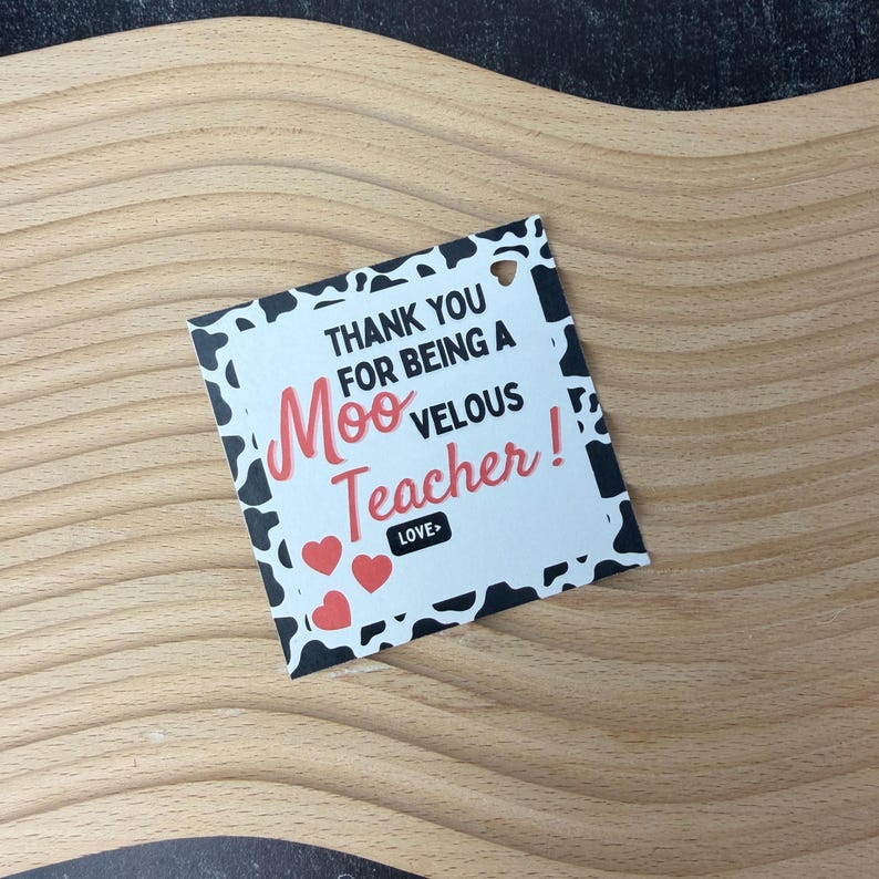 Teacher Appreciation Tag Cow Print Digital Download Printable Gift Back ...
