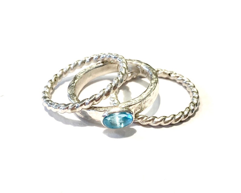 Topaz Stacking Rings, Natural Swiss Blue Topaz Wedding Ring Set ...