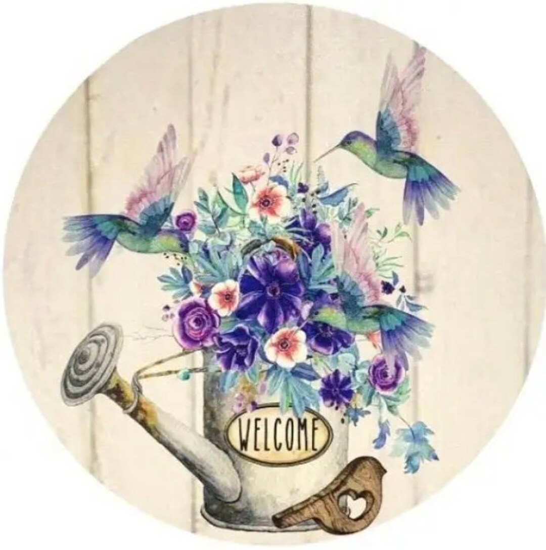Hummingbird Welcome Sign, 12” Round Sign, Sign for Wreath, Hummingbird ...
