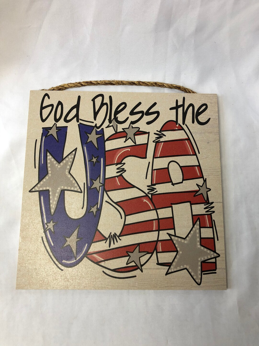 Patriotic Sign, God Bless the USA Sign, Wreath Enhancer, Wall Hanger ...