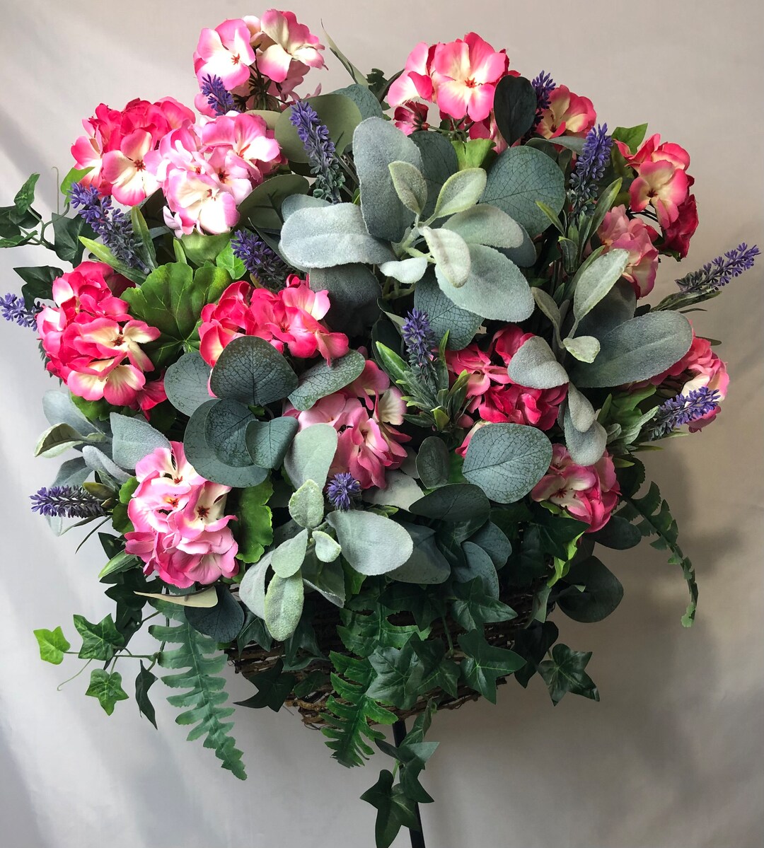 Pink Geranium Door Hanger, Wall Hanger, Farmhouse Decor, Everyday Door ...