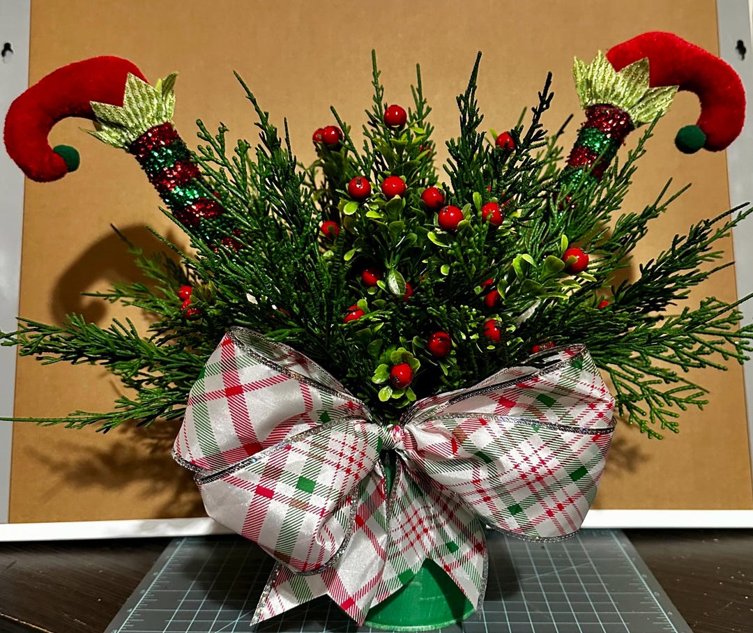 Christmas Elf Legs Table Arrangement, Festive Home and Office Decor - Etsy