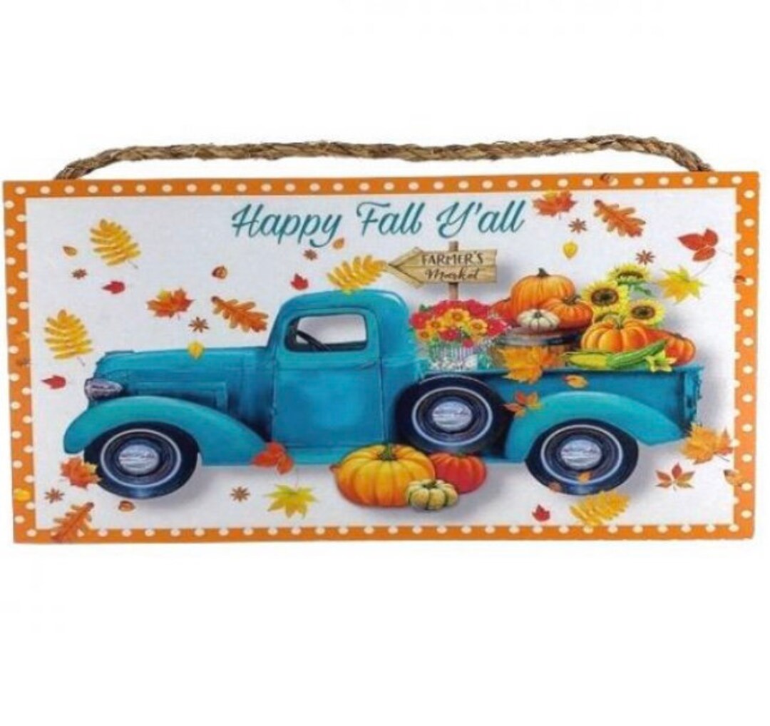 Blue Truck Fall Sign, Signs, Vintage Truck Decor, Blue Fall Decor, Fall ...