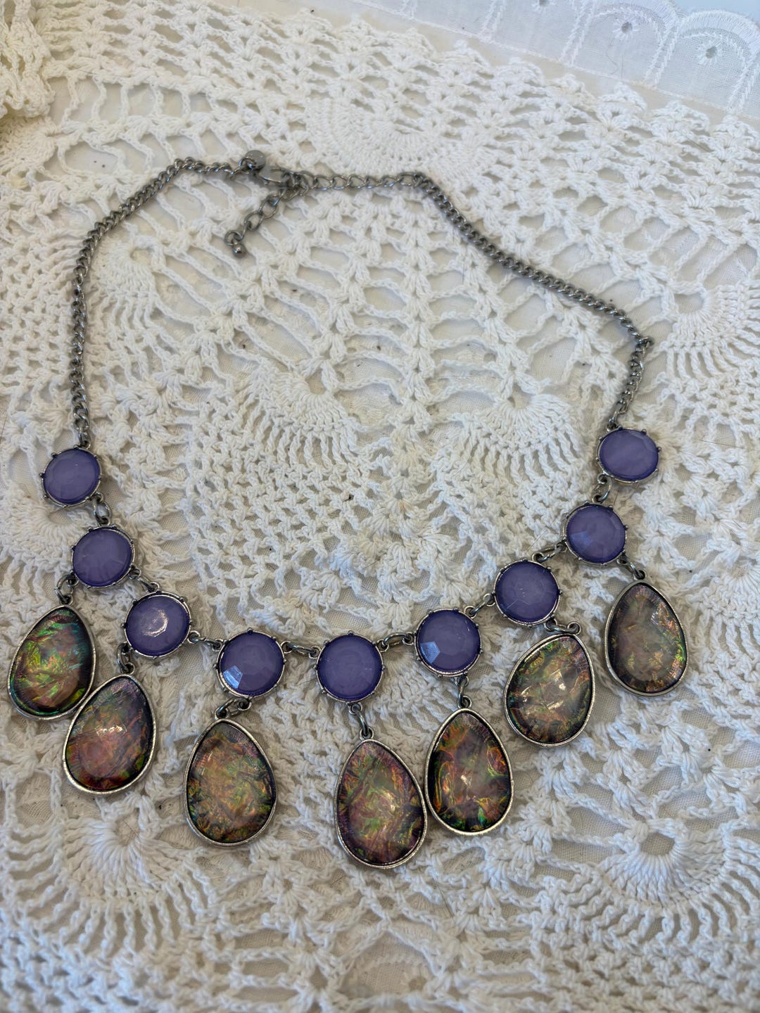 Vintage Charming Charlie Purple and Iridescent Necklace - Etsy
