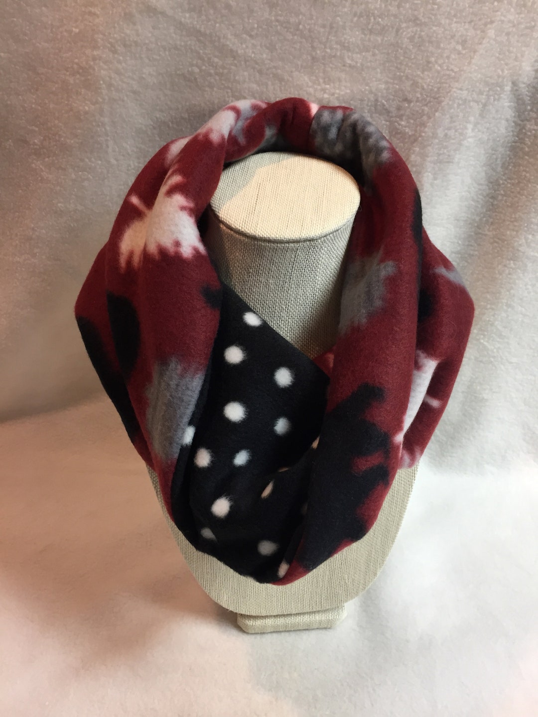 Reversible Fleece Cowl - 1) Black Bears With Trees on Dark Red ...