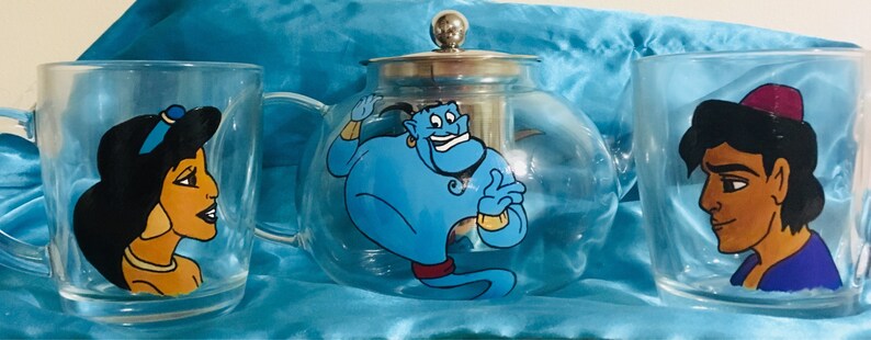 Aladdin Tea Set-glass Genie Teapot With Jasmine & Aladdin Glass Mugs ...