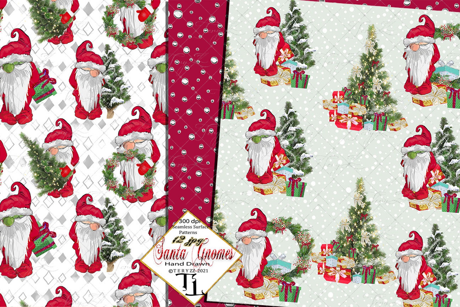 Gnome Digital Paper Santa Claus Christmas Seamless Pattern - Etsy