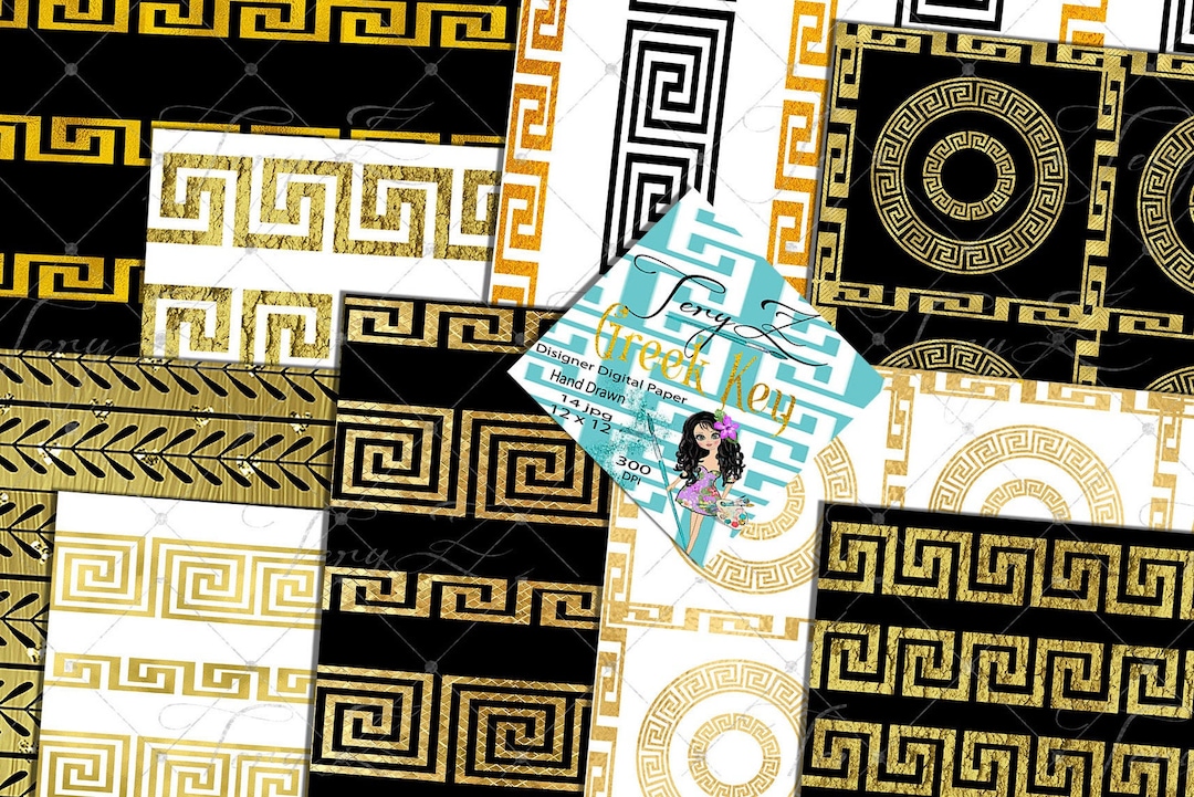 Gold Greek Key Digital Paper, Greek Key Patterns, Scrapbooking Greek ...