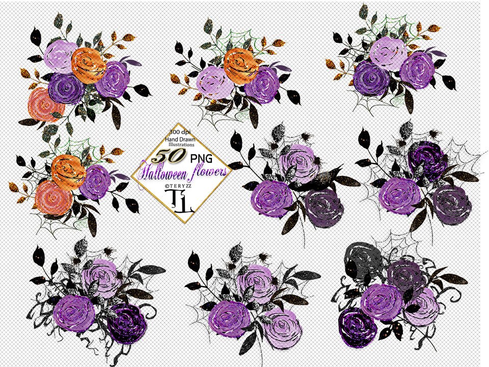 Halloween Flowers Clip Art ,halloween Floral Clipart, Gothic Flowers ...
