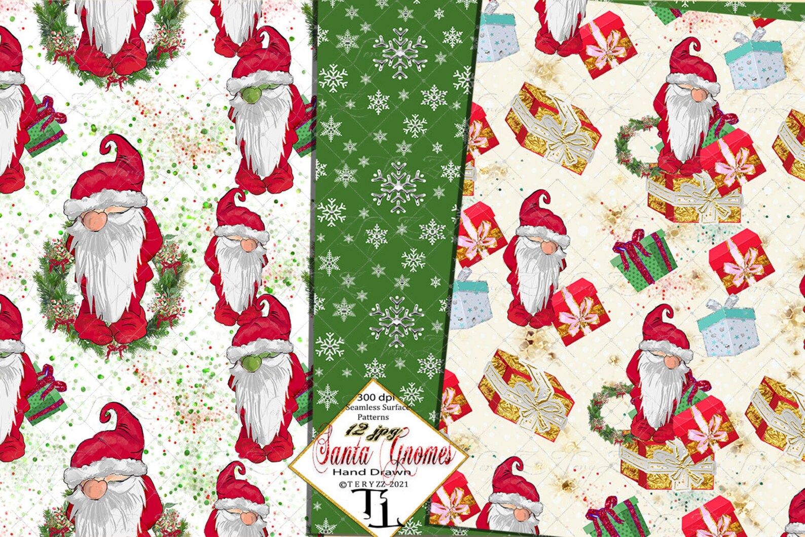 Gnome Digital Paper Santa Claus Christmas Seamless Pattern - Etsy