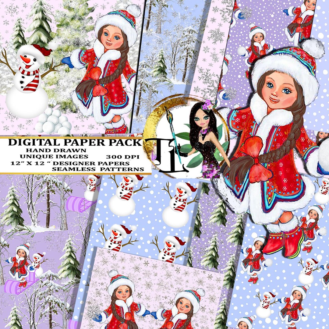 Winter Digital Paper Snowy Kids' Digital Paper Snowman Christmas ...