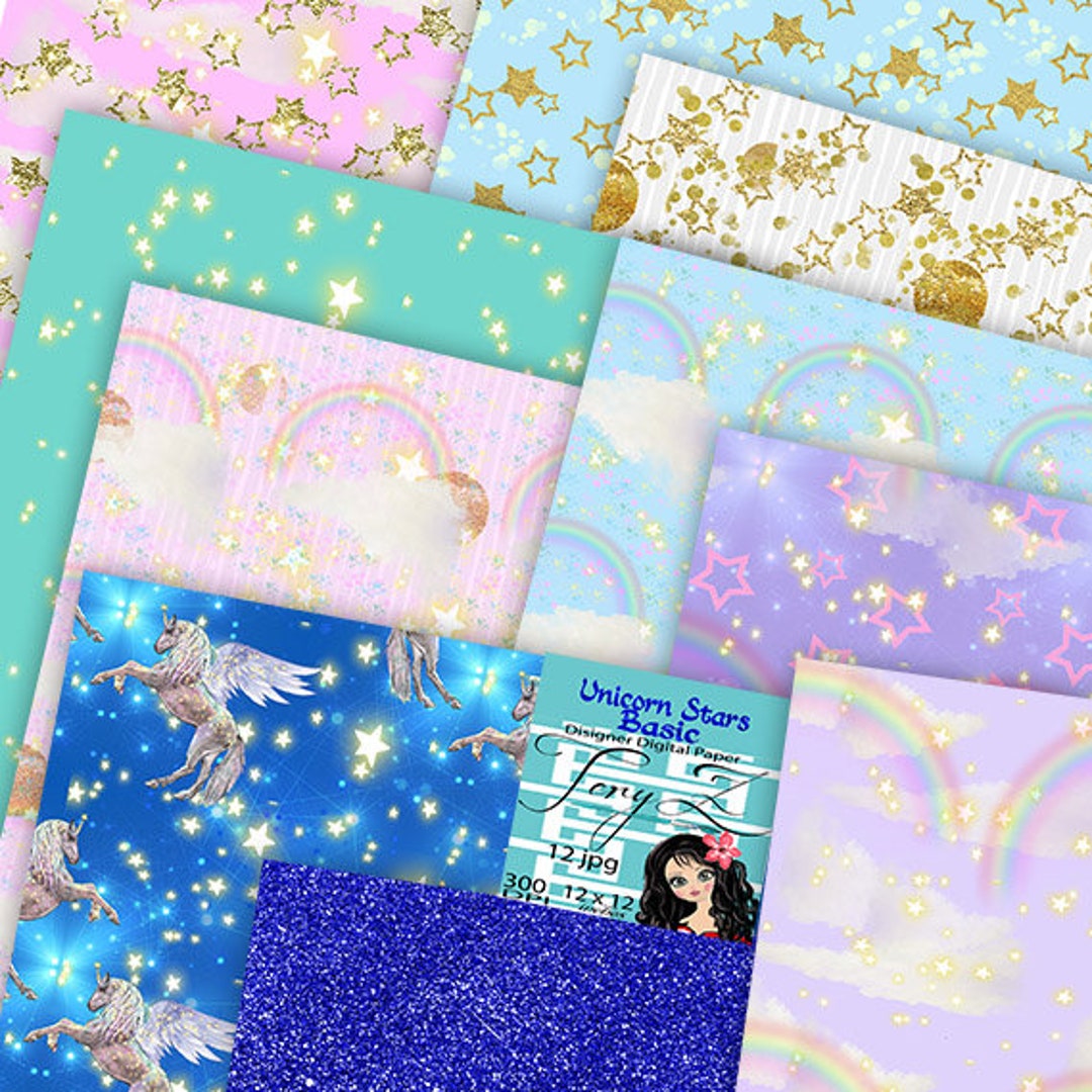 Unicorn Basic Luminous Stars Digital Paper, Christmas Stars Basic ...